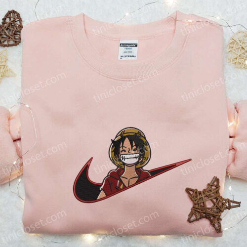Monkey D Luffy Laughing x Swoosh Embroidered Sweatshirt - Cool Anime ...